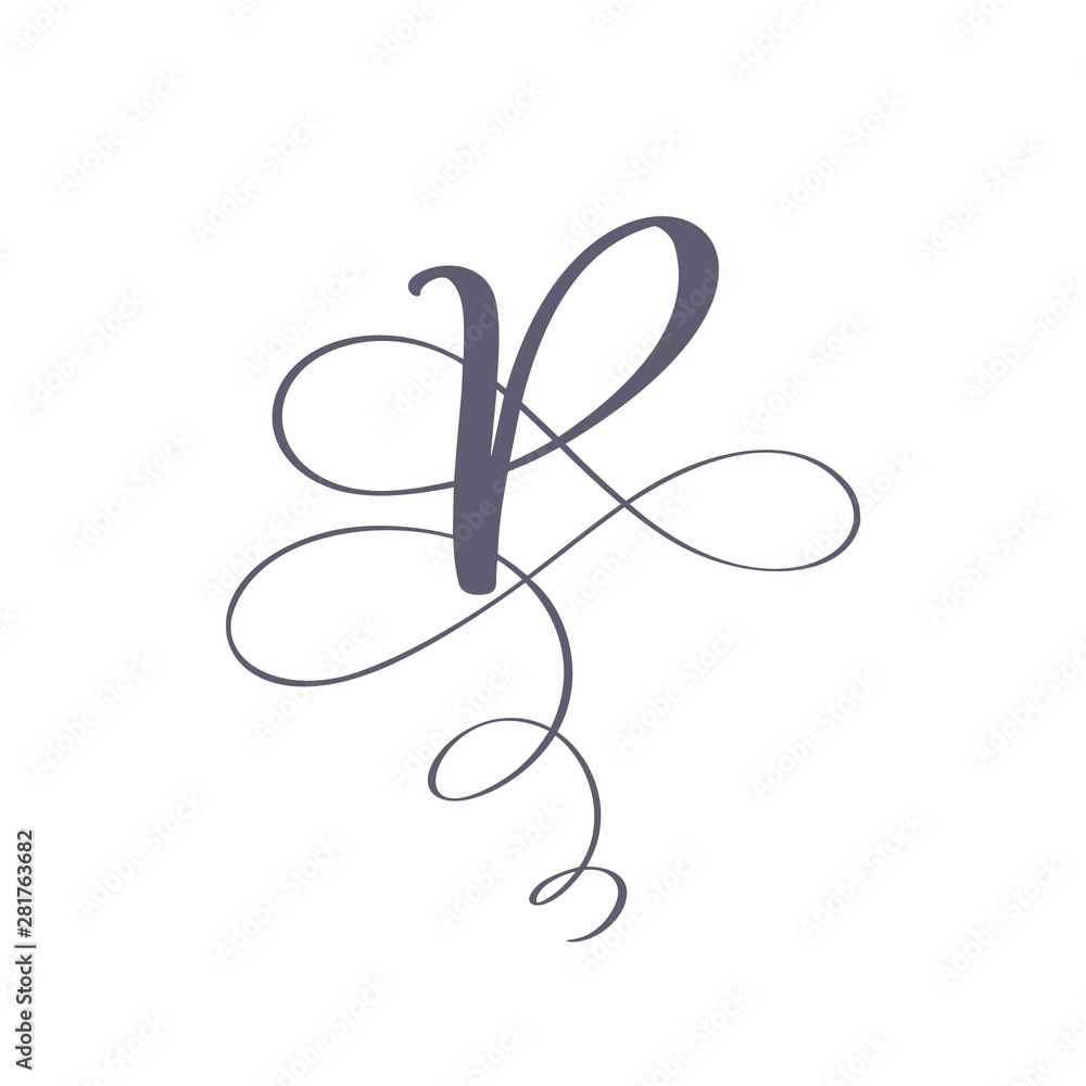 Vector Hand Drawn calligraphic floral P monogram or logo. Uppercase ...