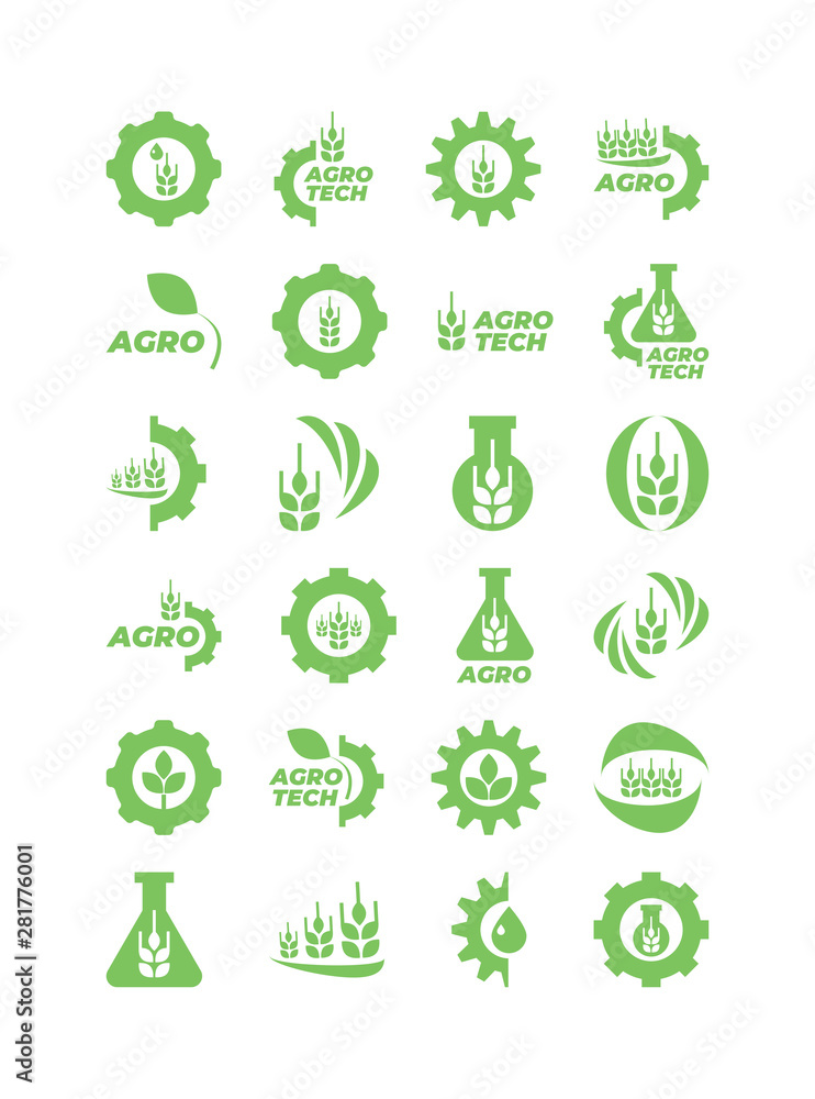 Set of green agro and bio icons for logo. Vector isolated illustration ...