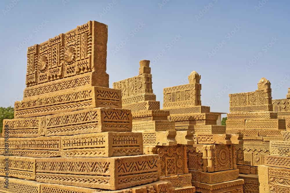 The Chaukhandi tombs - cemetery east of Karachi, in the Sindh province ...