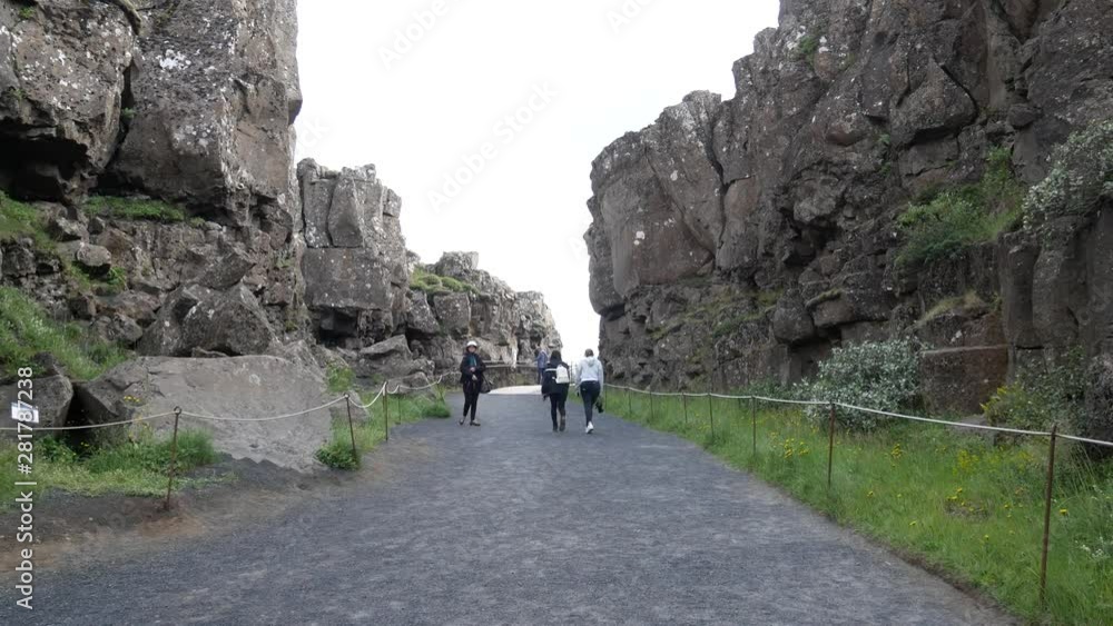 Thingvellir National Park, Iceland - July 29 2019: people walk in ...