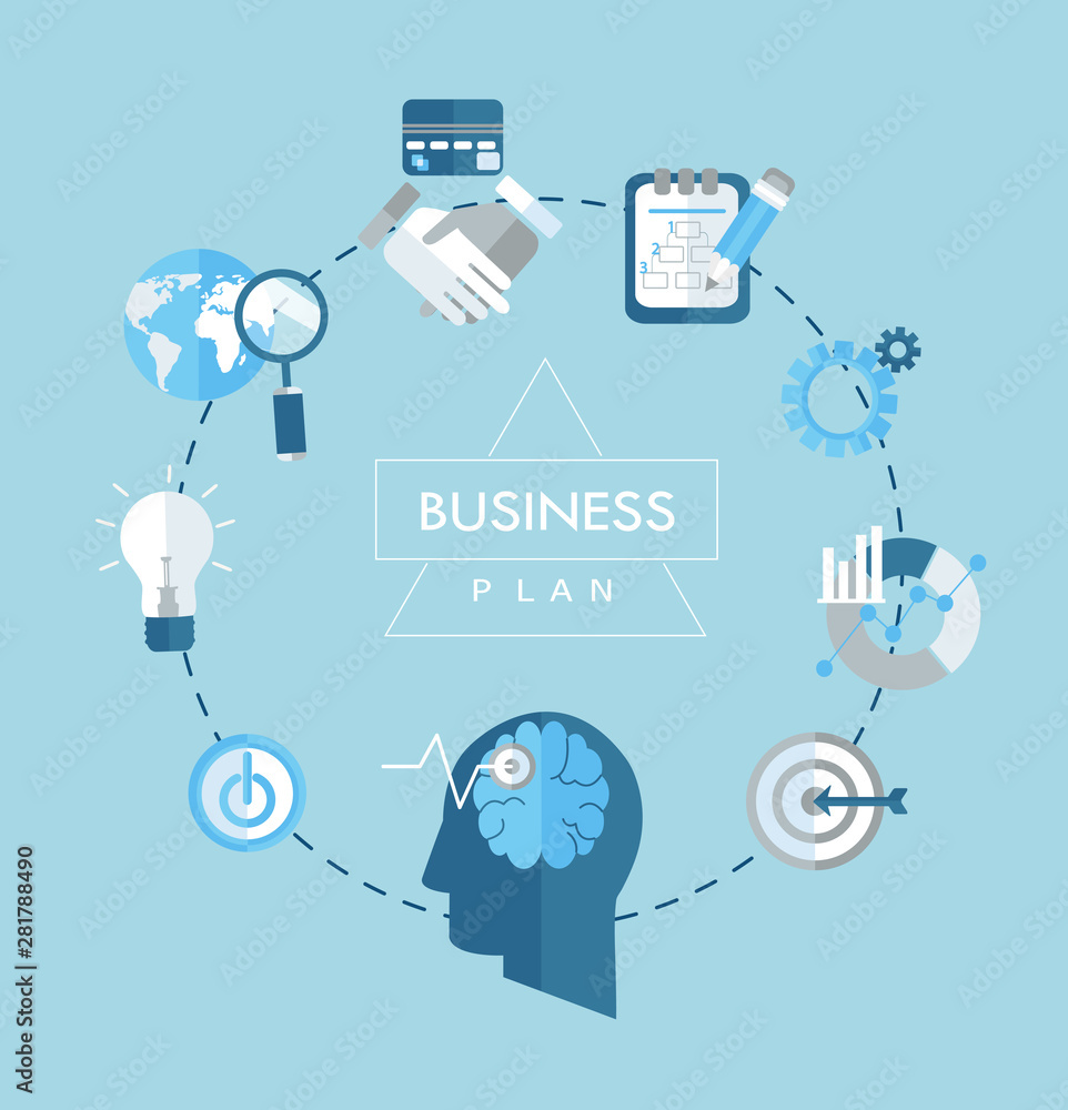 Business plan concept with flat icons. Template for infographic. Vector ...