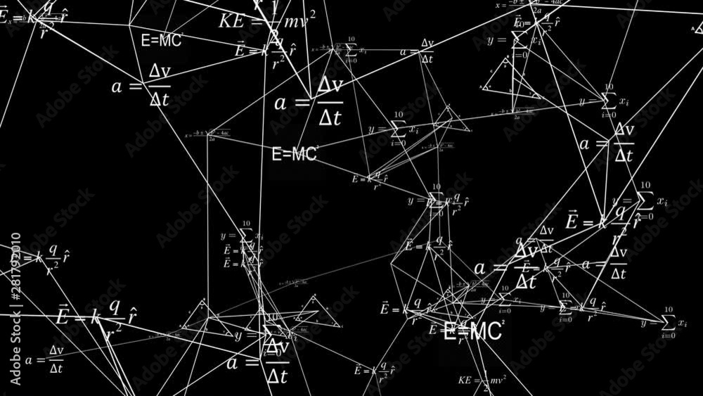 Abstract digital futuristic motion background with math, physics ...