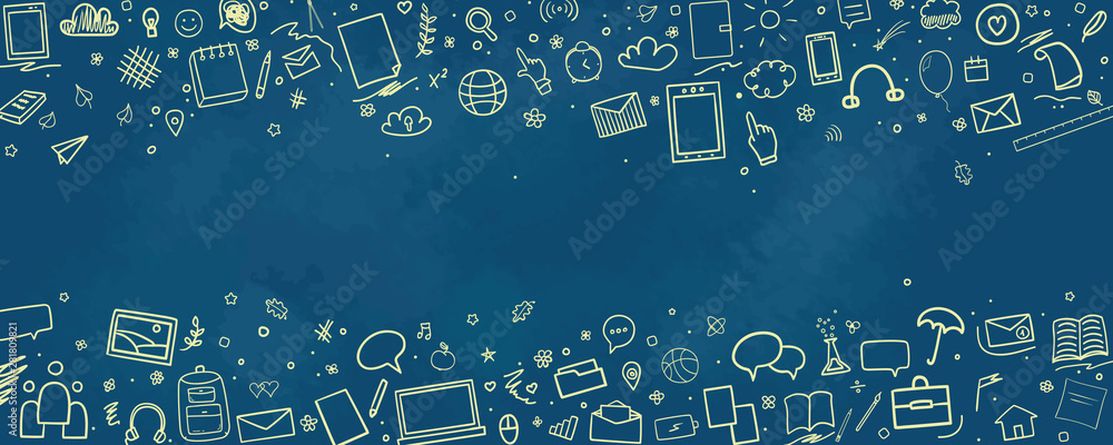 Back to school. Set of different signs. Abstract background with hand ...