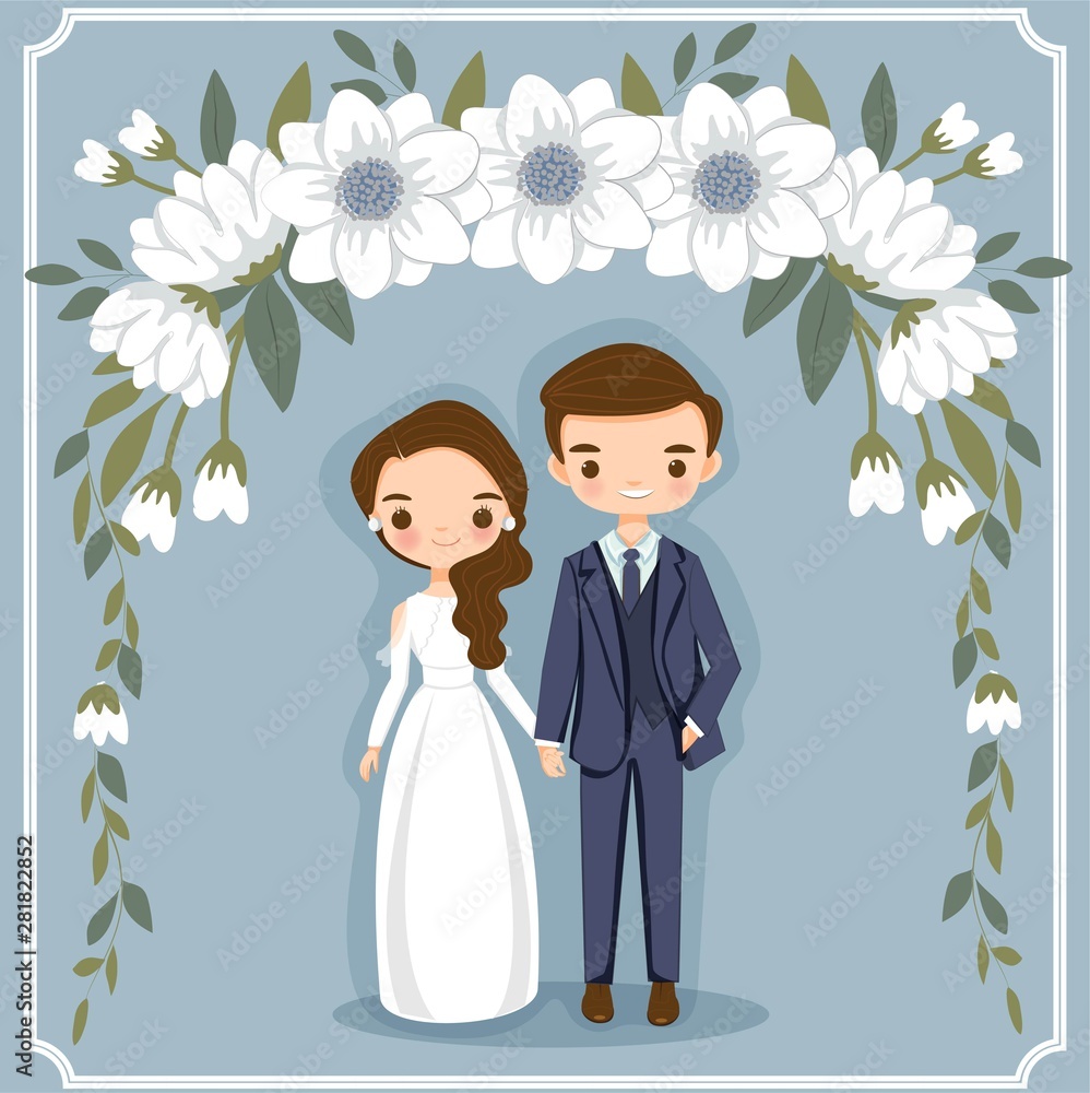 vector of cute cartoon couple for wedding invitations card Stock Vector ...