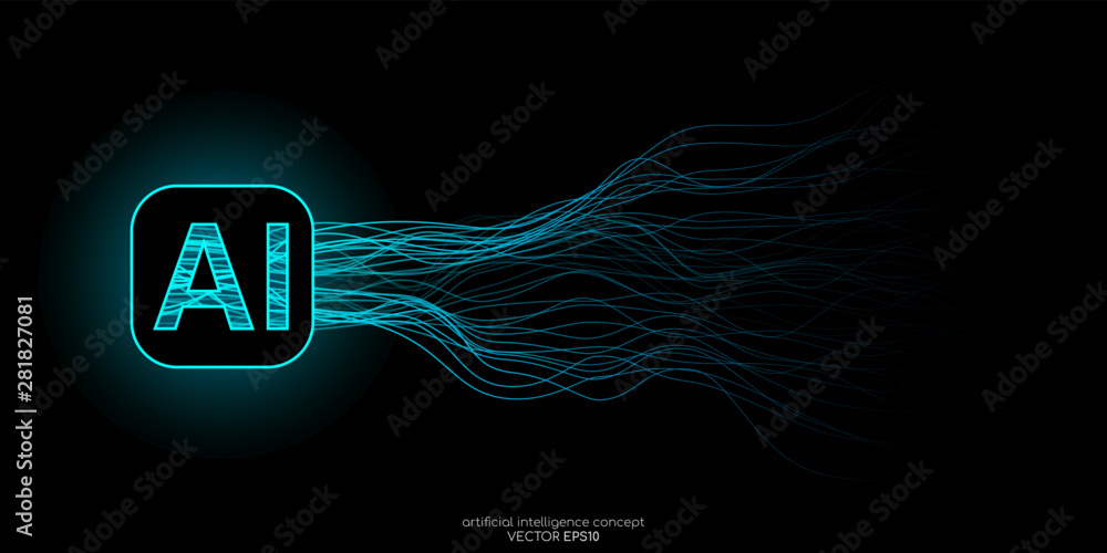 AI Artificial intelligence wave lines neural network with AI lettering ...