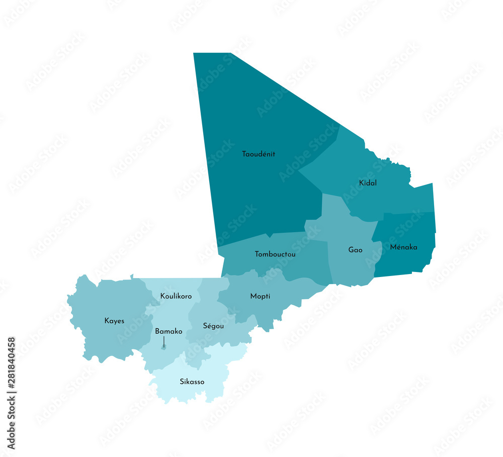 Vector isolated illustration of simplified administrative map of Mali ...
