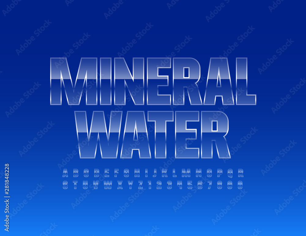 Vector iced Sign Mineral Water with transparent Font. Glass Alphabet ...