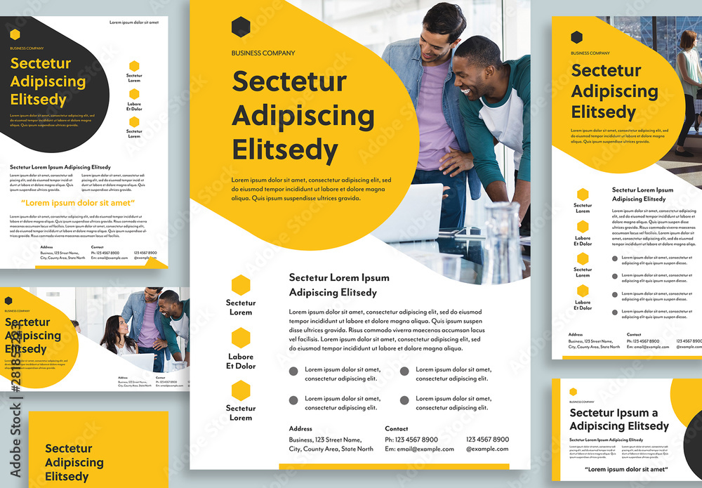 Modern Business Collateral Layout Set with Yellow Elements Stock ...