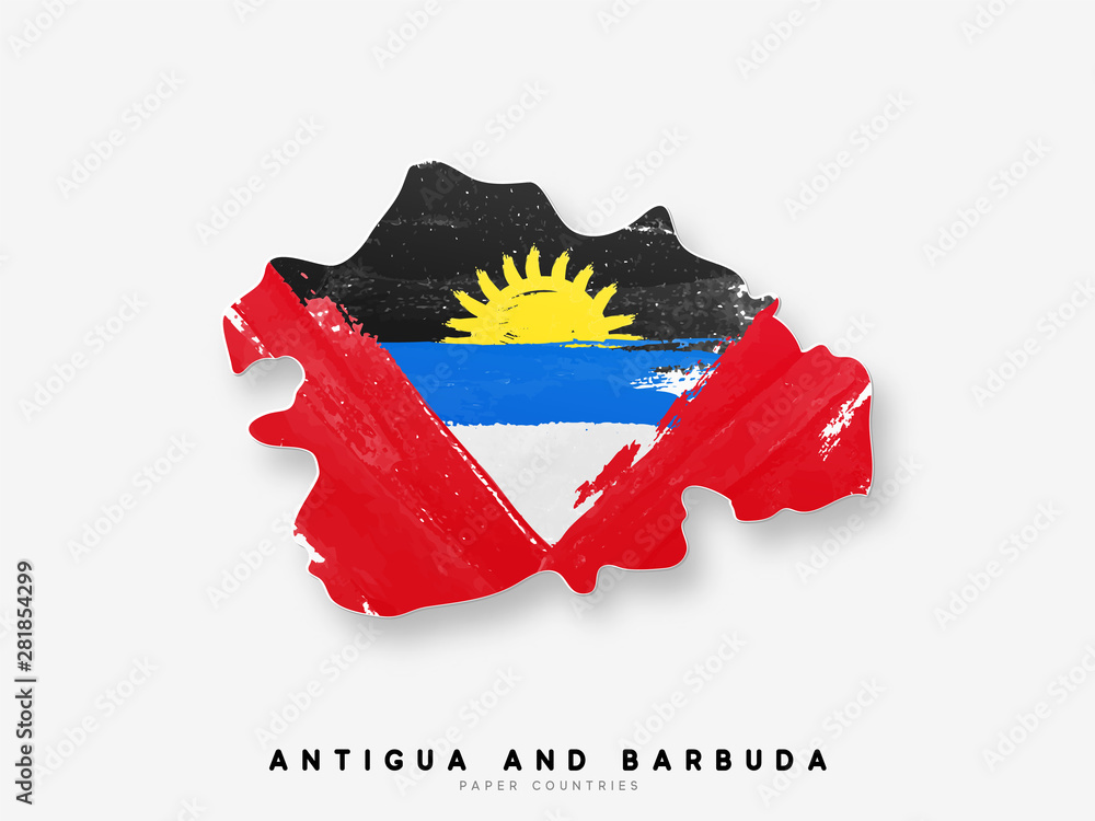 Antigua and Barbuda detailed map with flag of country. Painted in ...