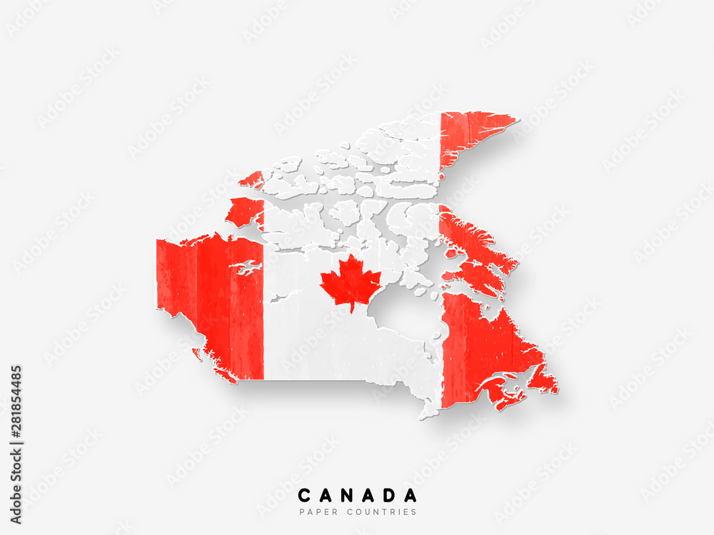 Canada detailed map with flag of country. Painted in watercolor paint ...