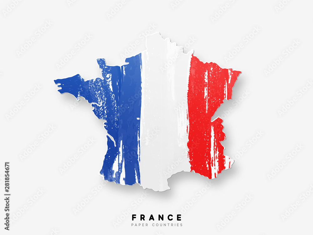 France detailed map with flag of country. Painted in watercolor paint ...