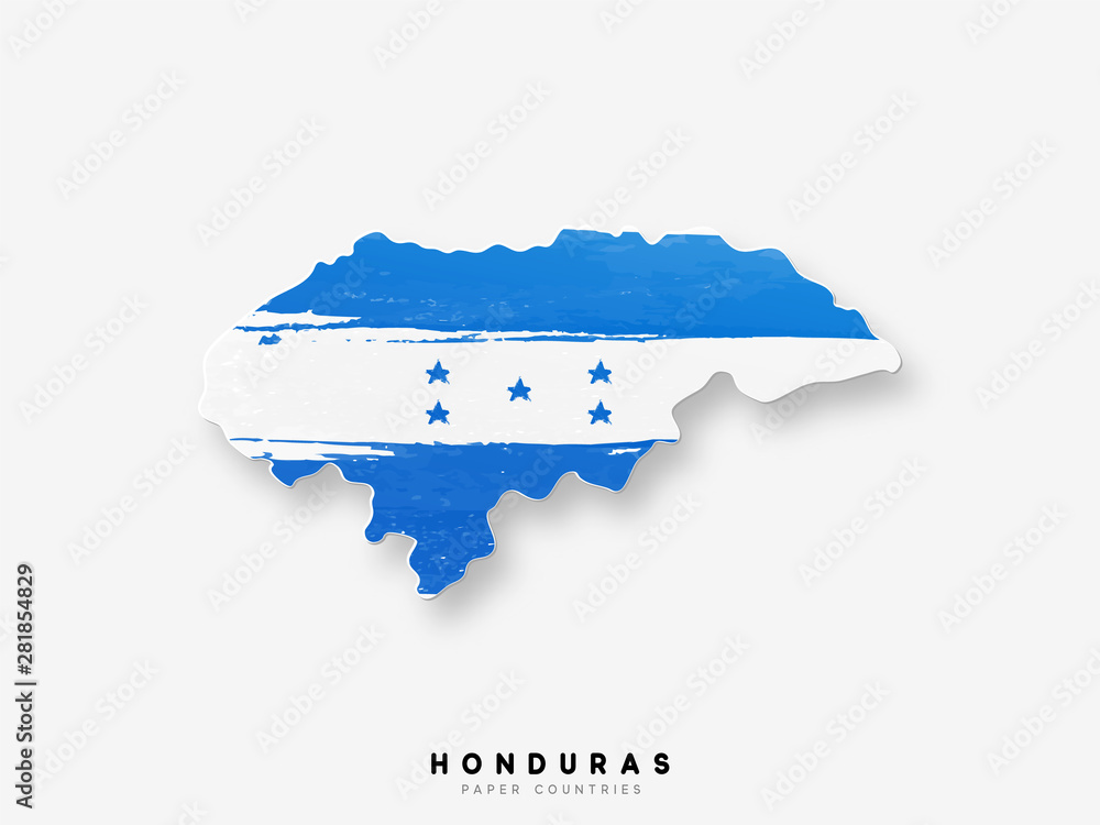 Honduras detailed map with flag of country. Painted in watercolor paint ...