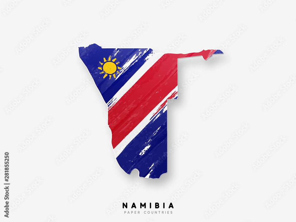 Namibia detailed map with flag of country. Painted in watercolor paint ...
