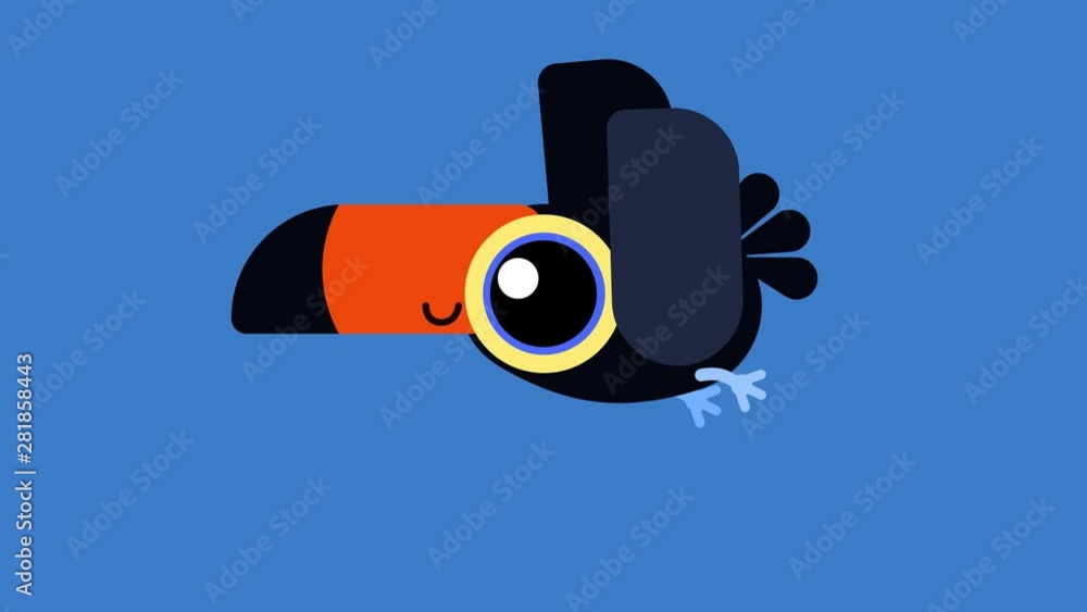 100 baby animals. Flying cycle of a baby toucan. 2D animation made in ...