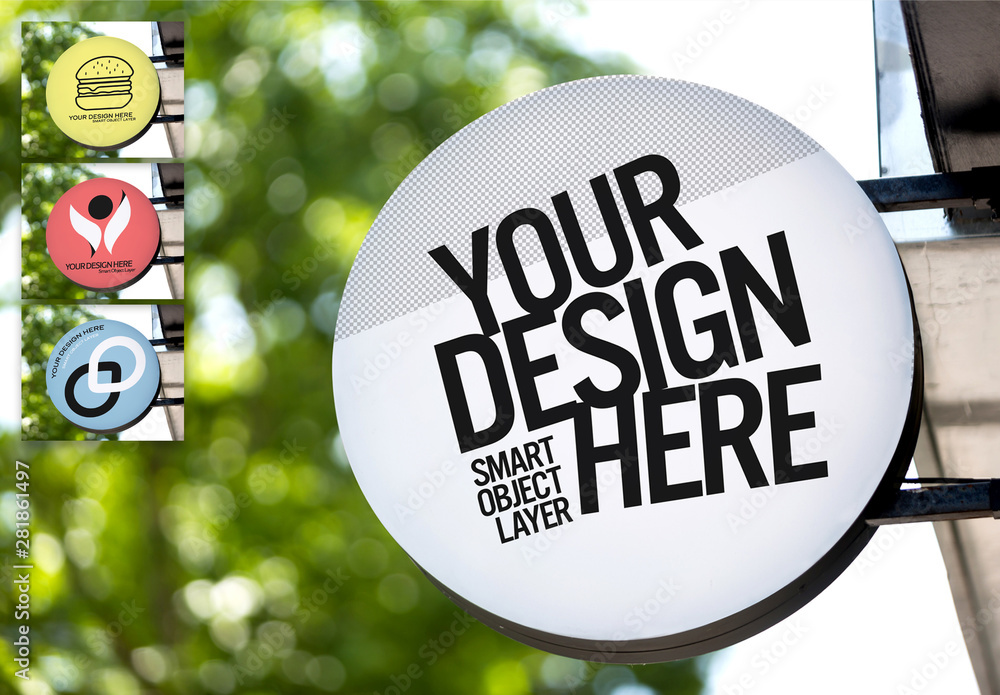 Round Outdoor Sign Mockup Stock Template | Adobe Stock