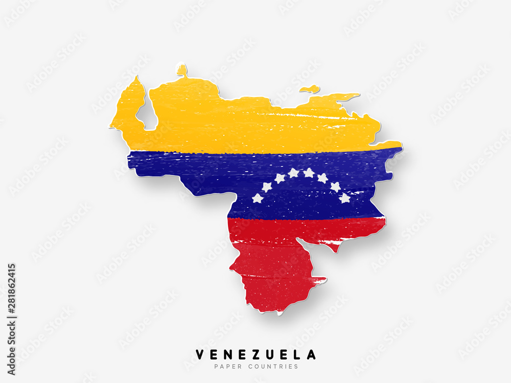Venezuela detailed map with flag of country. Painted in watercolor ...