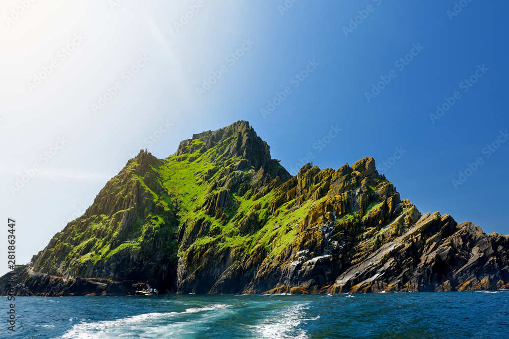Skellig Michael or Great Skellig, home to the ruined remains of a ...