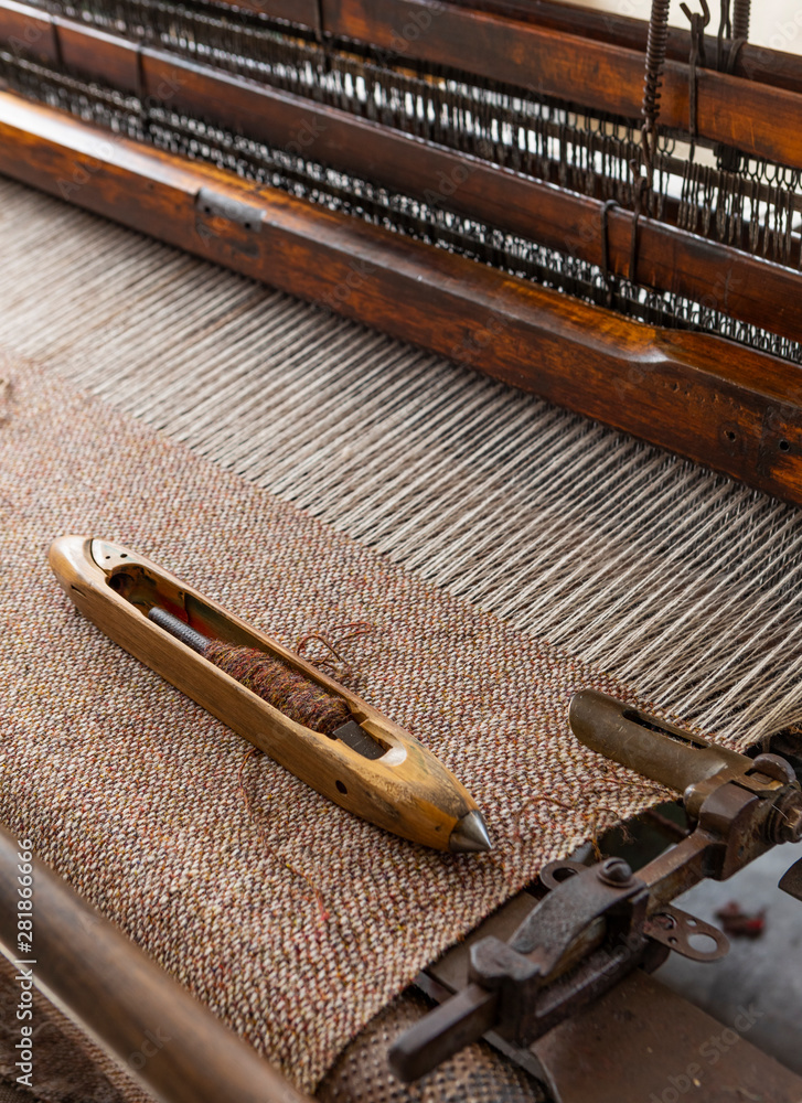 traditional weaving loom and shuttle for Tweed weaving Stock Photo ...