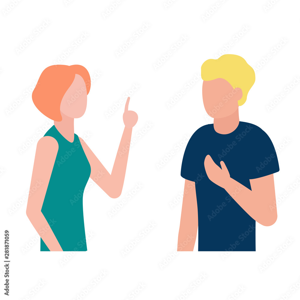 Relationship man and woman. Communication, conversation, lecture ...