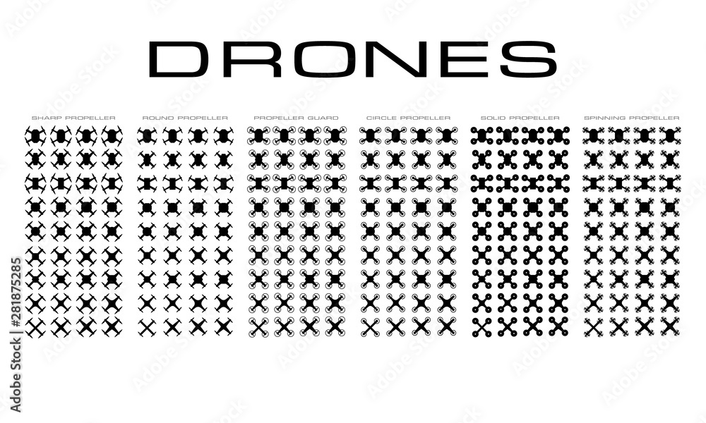Flying Drones Symmetrical Icons Symbols Top View Stock Vector | Adobe Stock