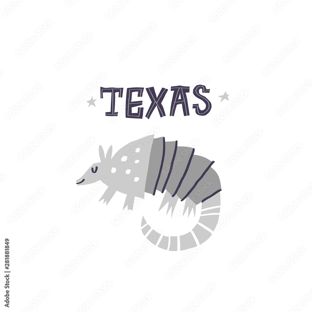 Armadillo flat hand drawn vector illustration. Texas animal symbol with ...