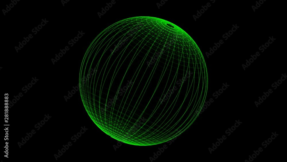 Plexus style rotate sphere animation. Green dots and lines on the dark ...