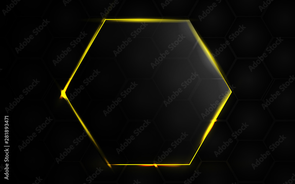 Abstract black background with hexagon frame transparent glass effect a ...