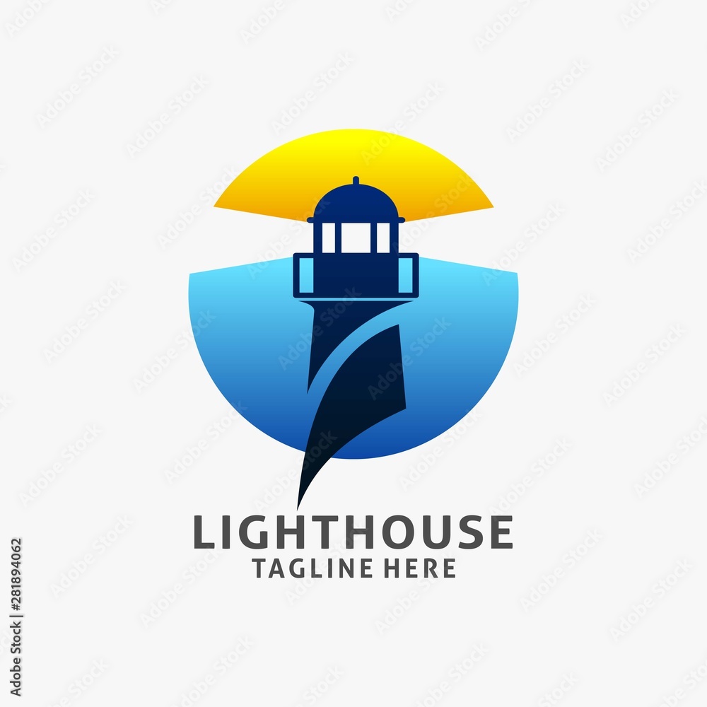 Lighthouse logo design in circle shape Stock Vector | Adobe Stock