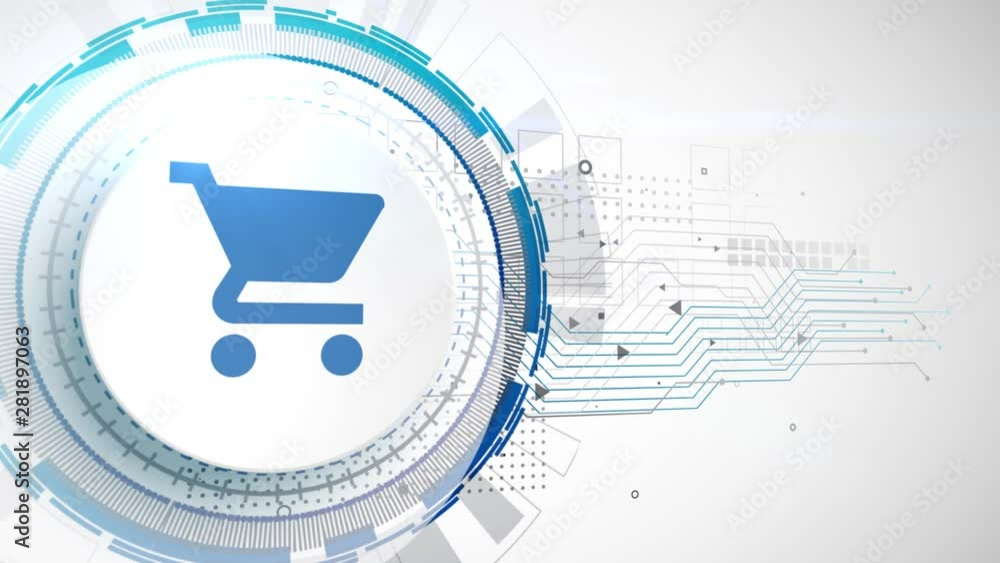 shopping cart icon animation white digital elements technology ...