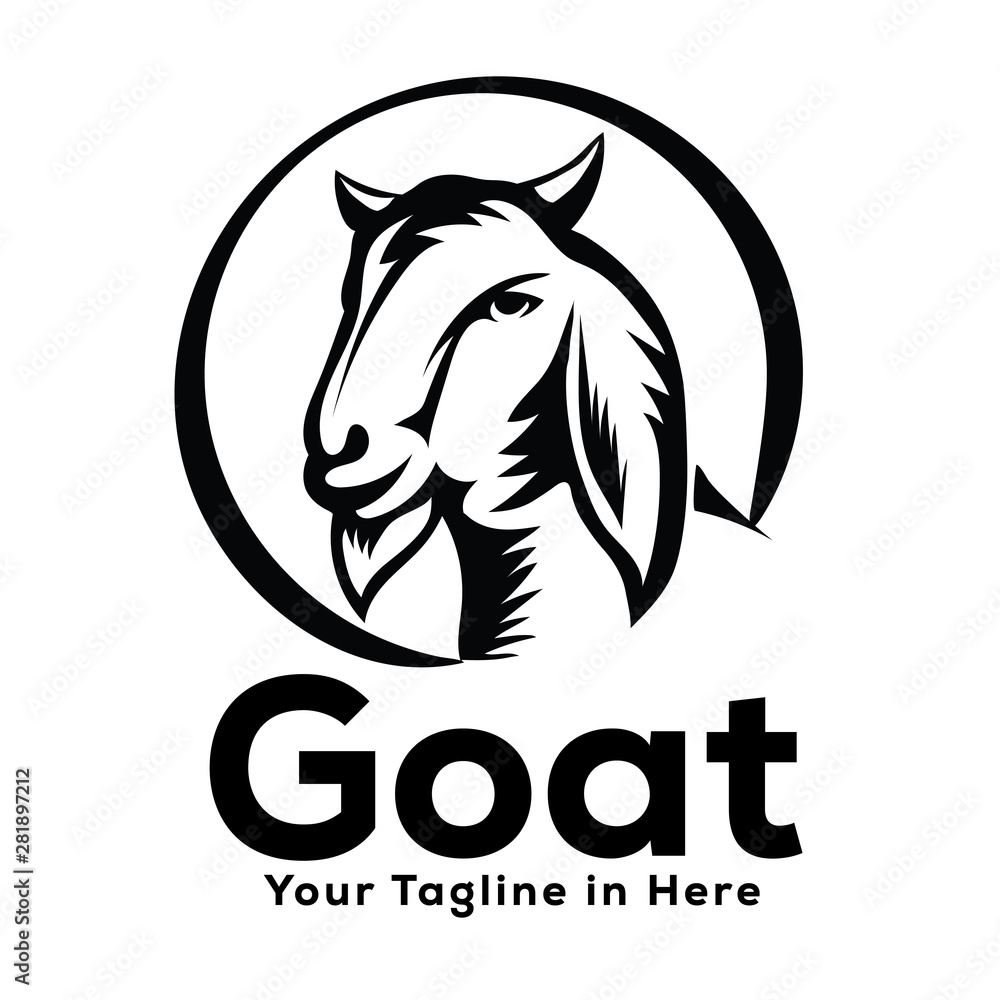 circle head goat front view drawing art logo design inspiration Stock ...