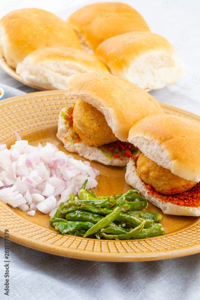 Indian Famous Street Food Vada Pav Also Know as Vada Paav, Wada Pav or ...