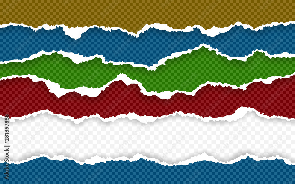 Horizontal torn paper edge. Ripped squared horizontal paper strips ...