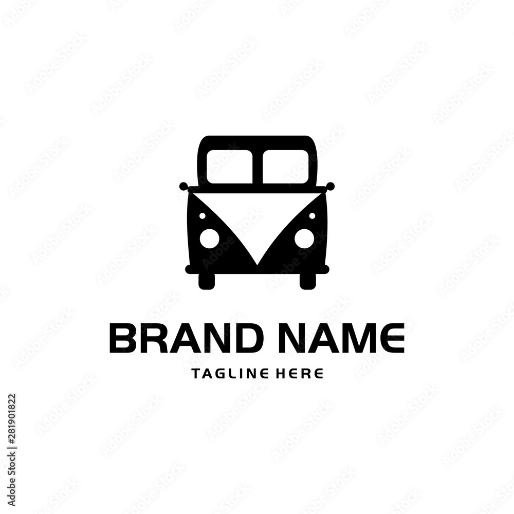 Minibus vector, camper van car logo, emblems and badges isolated on ...