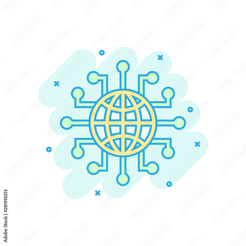 Global network icon in comic style. Cyber world vector cartoon ...