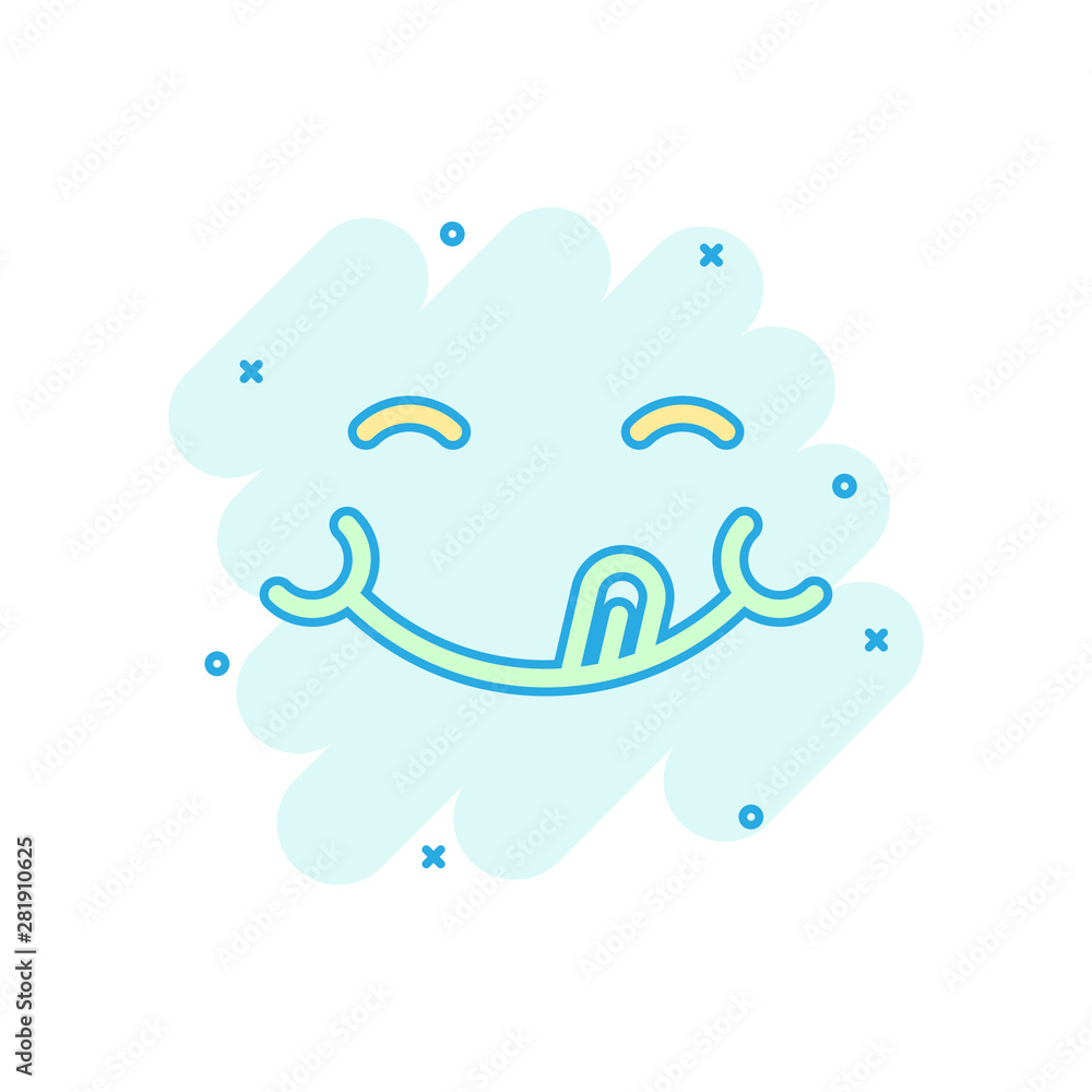 Smile face icon in comic style. Tongue emoticon vector cartoon ...
