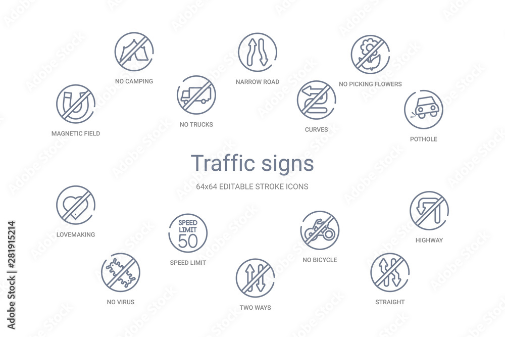 traffic signs concept 14 outline icons Stock Vector | Adobe Stock