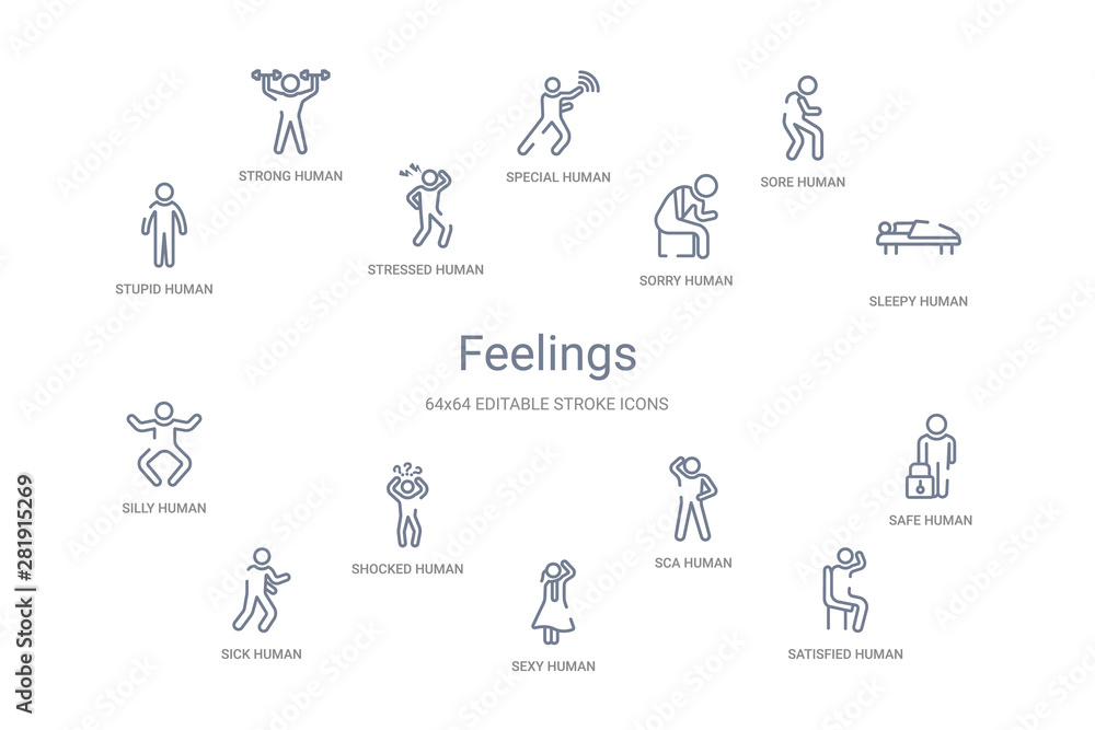 feelings concept 14 outline icons Stock Vector | Adobe Stock