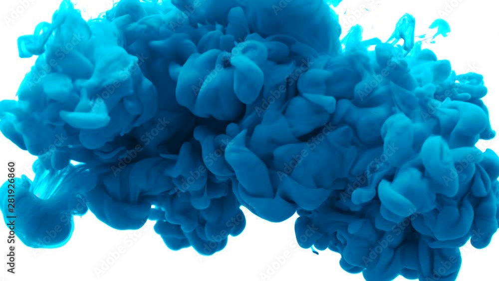 Blue color paint ink drops in water slow motion video with copy space ...