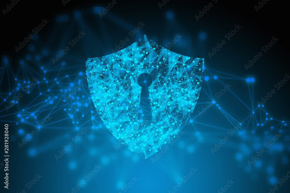 anti-virus shield, futuristic connecting, digital technology system ...