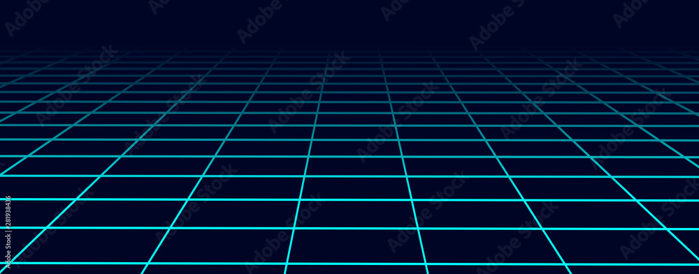 Perspective blue grid background. Abstract futuristic grid 1980s style ...