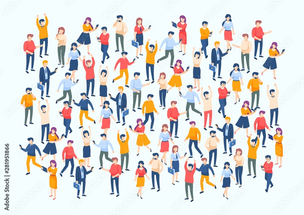 Isometric people crowd. Large people group, different male and female ...