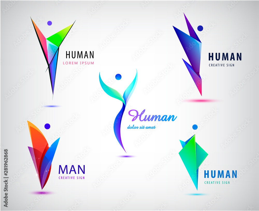 Vector set of human, man logos. Origami Stock Vector | Adobe Stock
