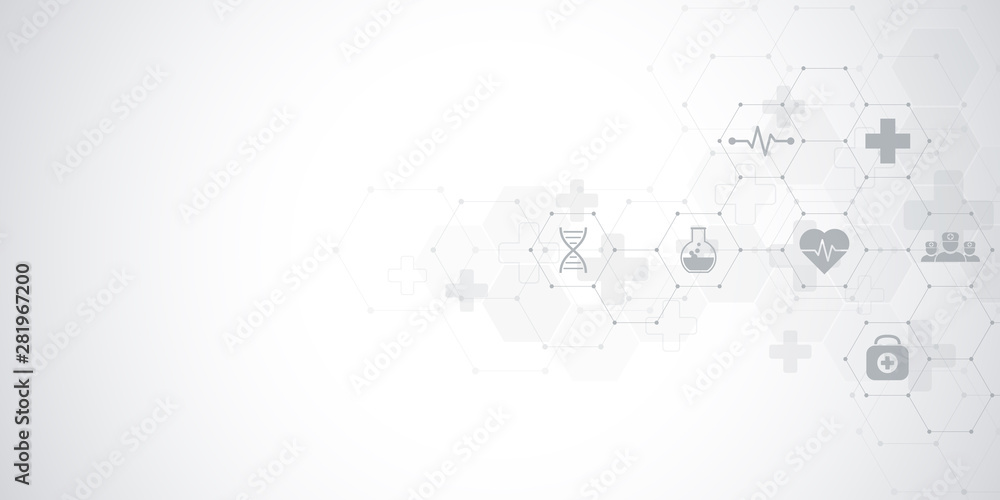 Abstract medical background with flat icons and symbols. Template ...