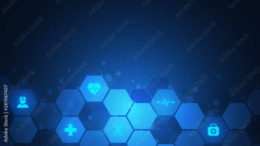 Abstract medical background with flat icons and symbols. Template ...