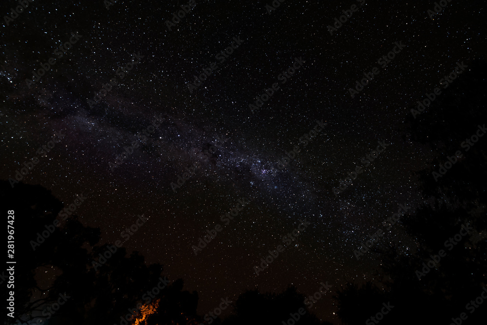 Cloudless starlit night sky with Milky Way and bright stars with ...