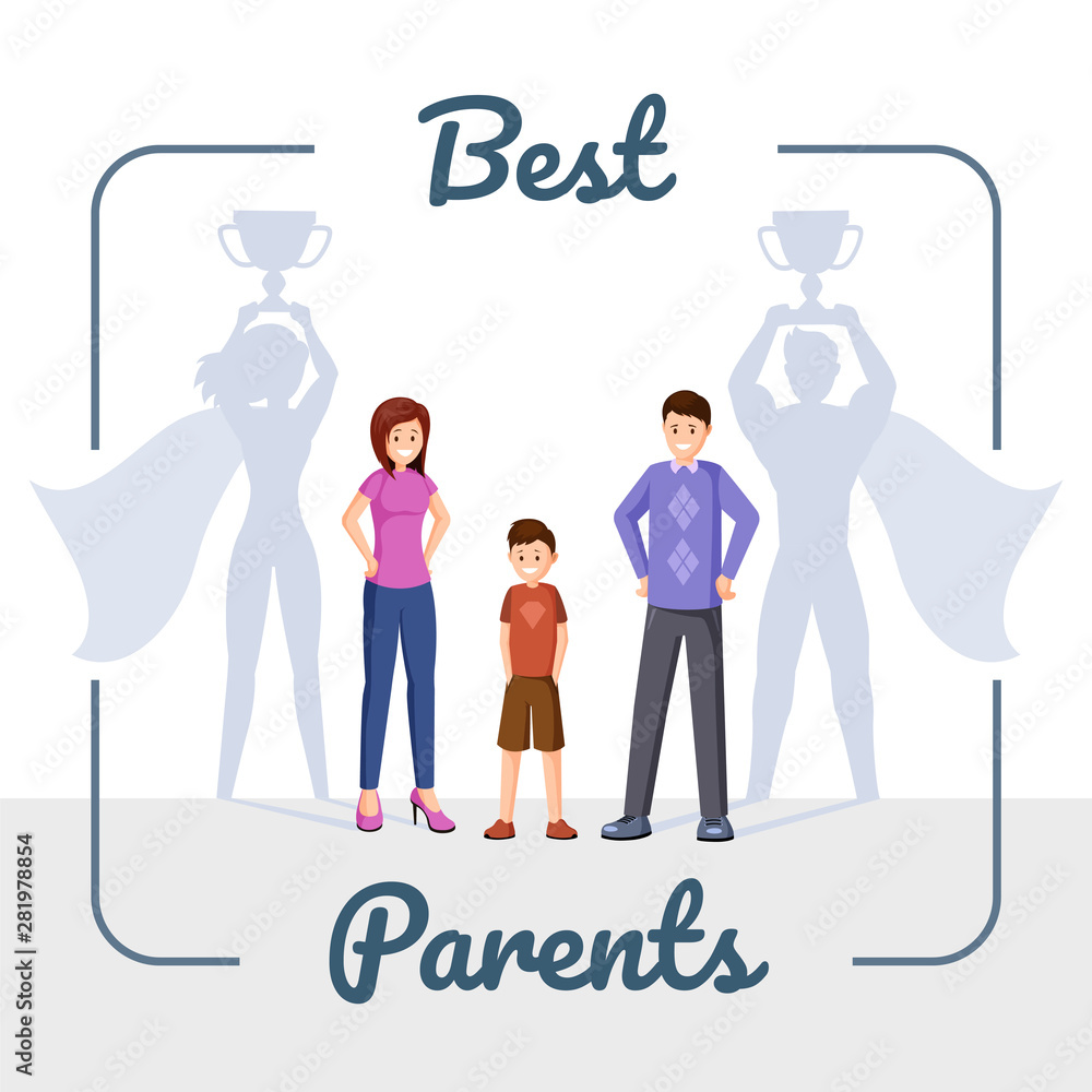 Best parents flat vector illustration. Happy family, mother and father ...
