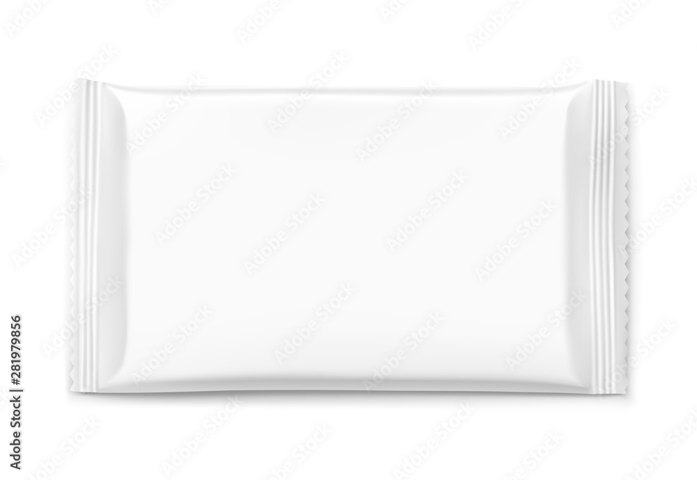 Realistic flow pack mockup. Front view. Vector illustration isolated on ...