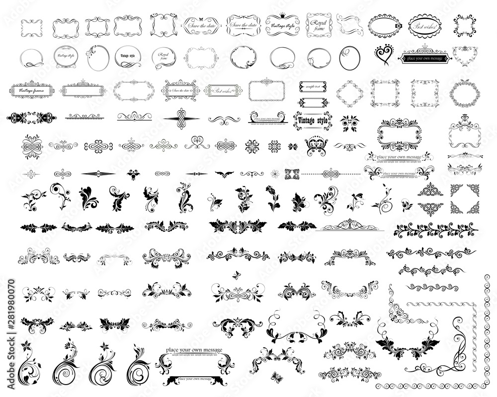 Mega set or collection calligraphic and floral decorative frames ...