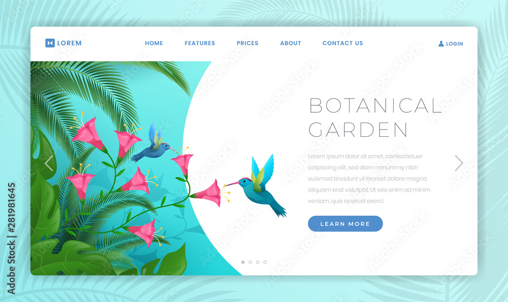 Botanical garden landing page template. Watching exotic rare flora and ...