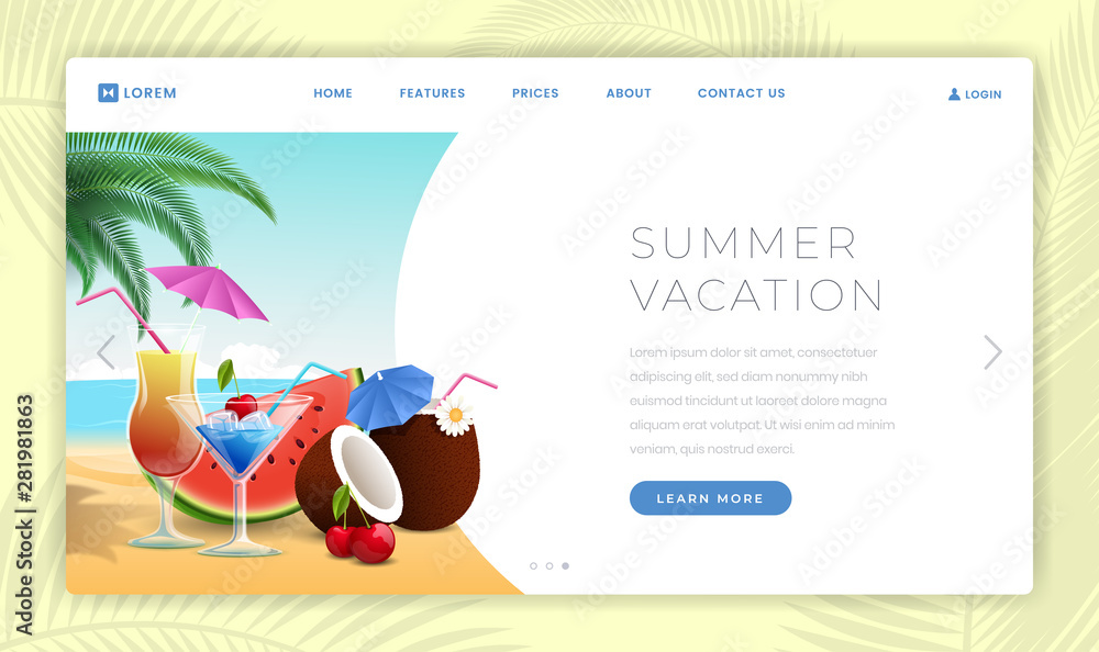 Summer holidays landing page template. Summertime desserts, watermelon ...